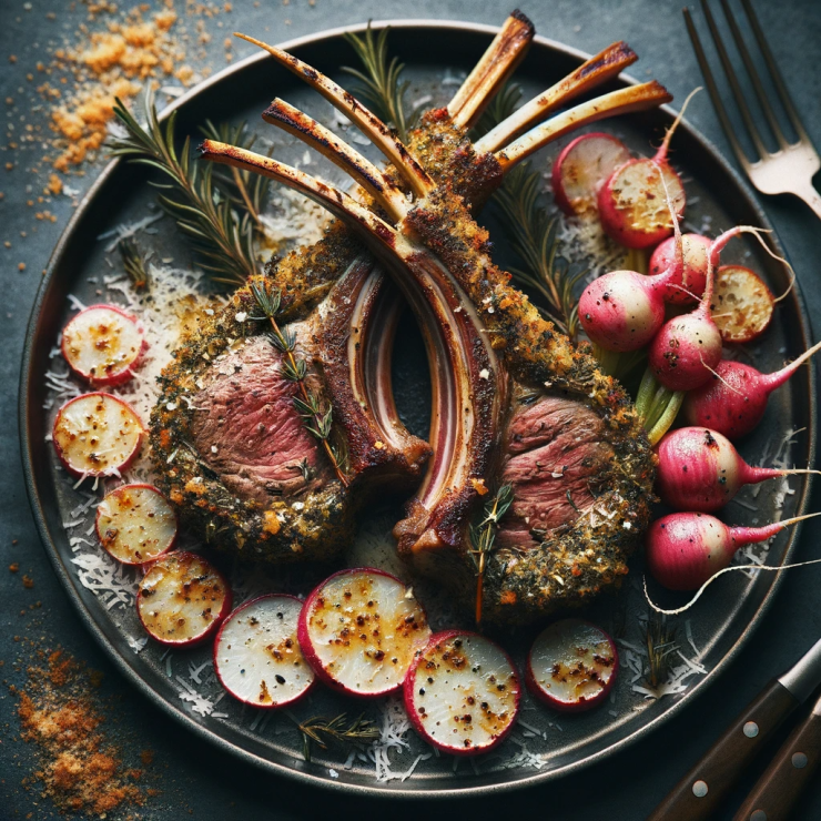 Italian Herb-Crusted Lamb Racks with Roasted Radishes - Prime Health Daily