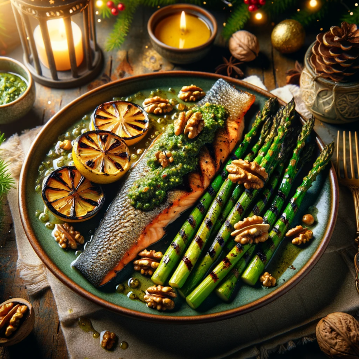 Grilled Trout with Walnut Pesto and Charred Lemon Asparagus - Prime ...