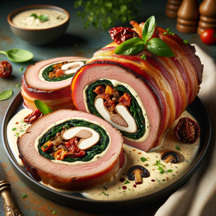 Bacon-Wrapped Beef and Pork Roulade with Creamy Mushroom Sauce - Prime ...