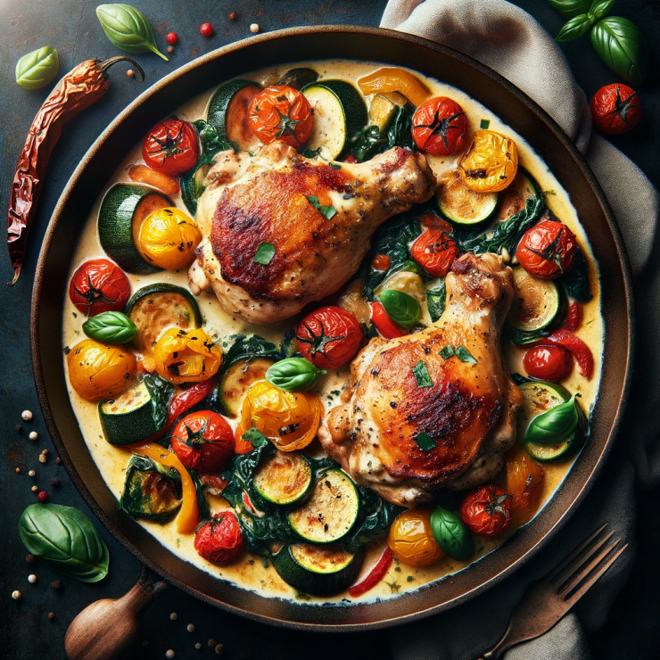 Creamy Tuscan Chicken Thighs with Roasted Vegetables - Prime Health Daily Creamy Tuscan Chicken Thighs with Roasted Vegetables - Prime Health Daily